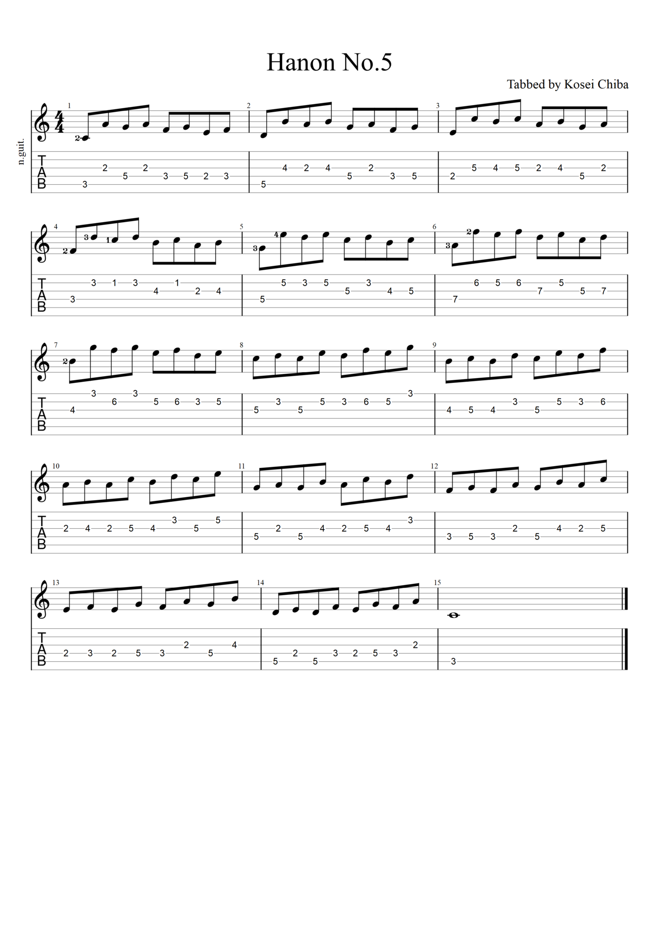 【TAB】 Hanon No. 5: 僕の音が狂っているって君が言うならば