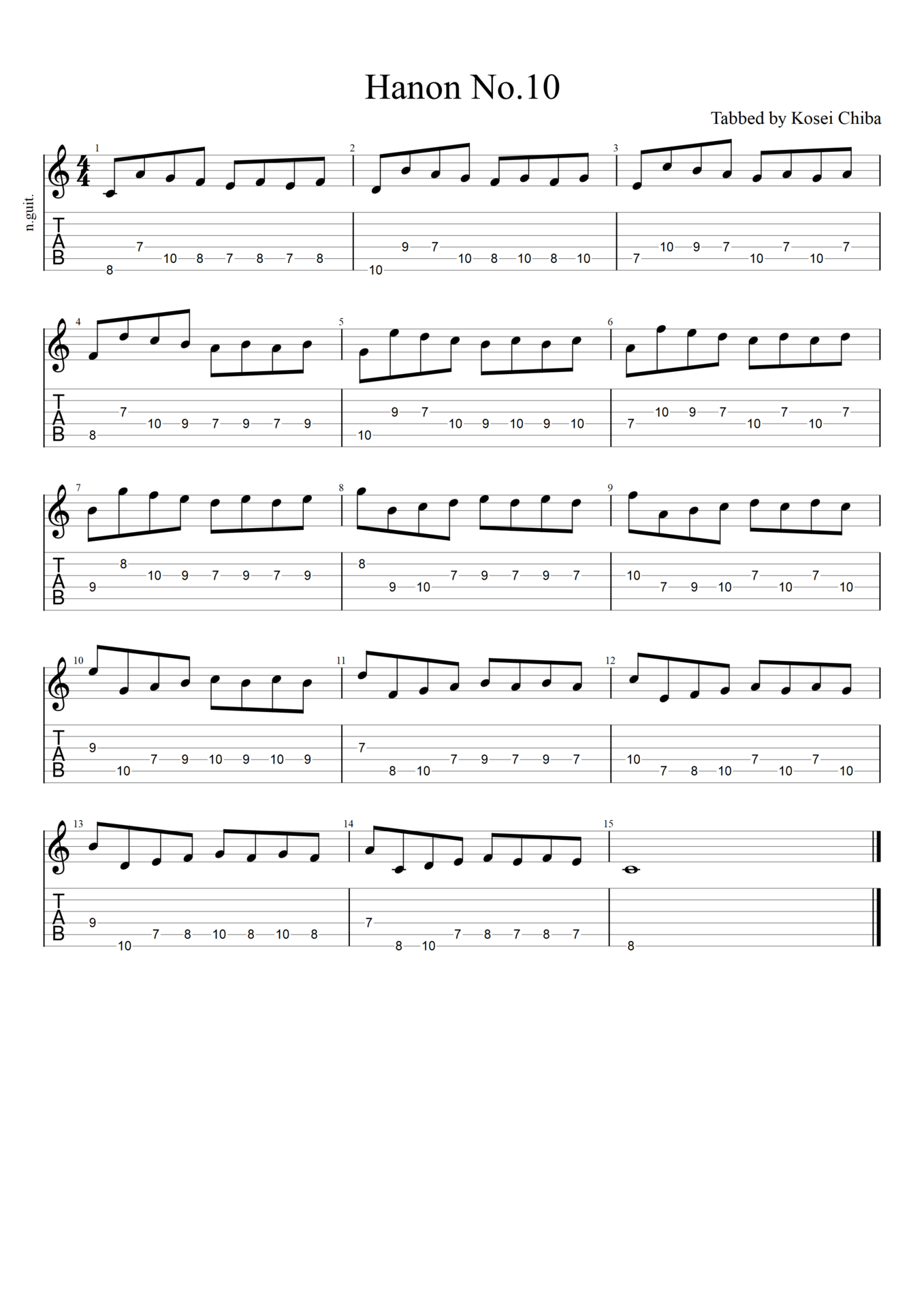 【TAB】 Hanon No.10: 僕の音が狂っているって君が言うならば