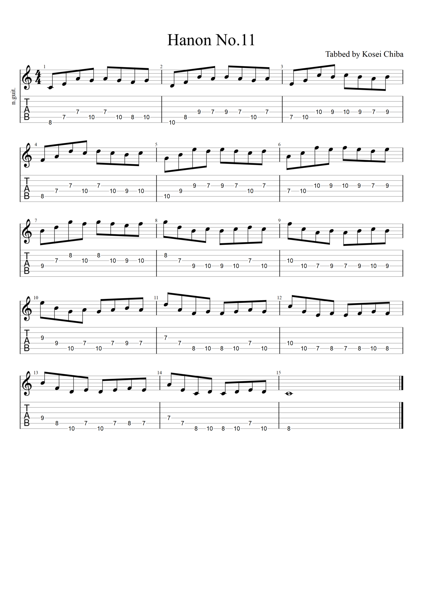 【TAB】 Hanon No.11: 僕の音が狂っているって君が言うならば